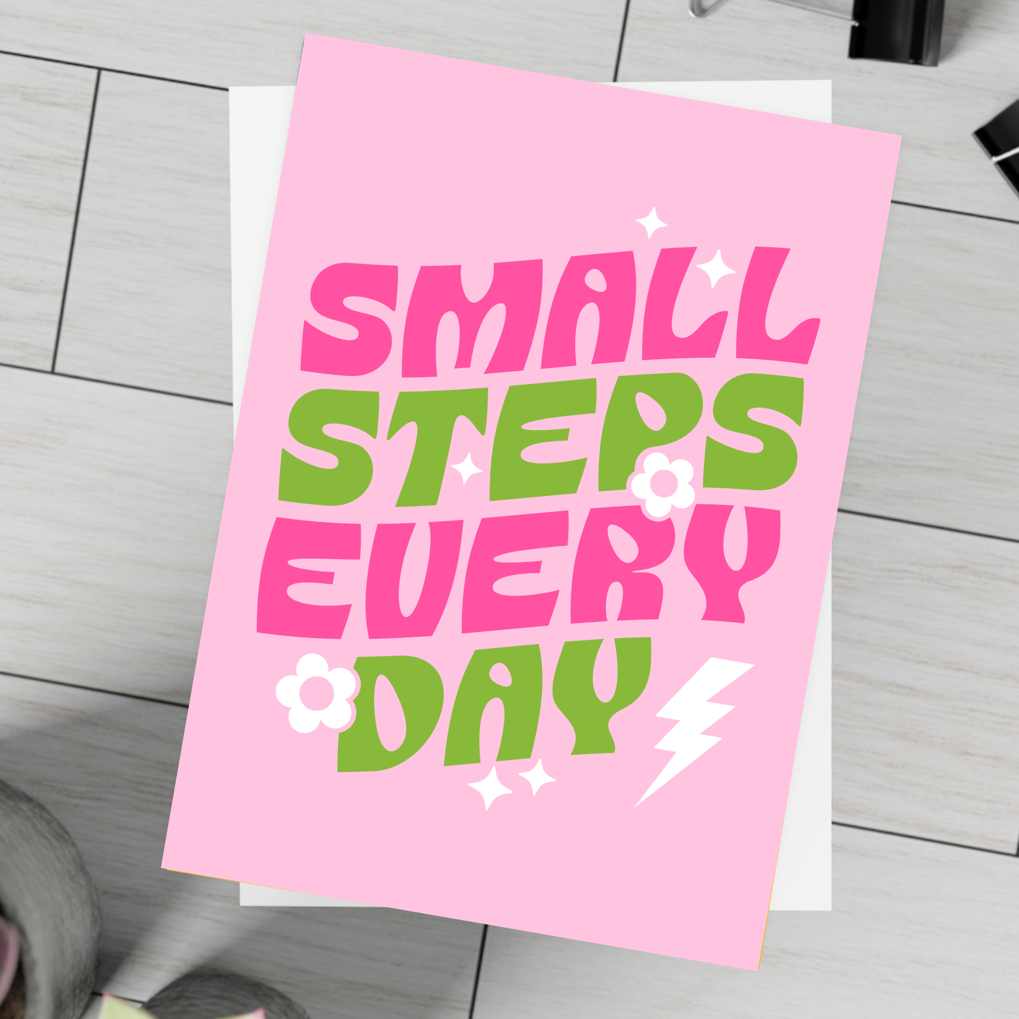 Small Steps Everyday – Folded Greeting Card | Pink and Green | Single ...