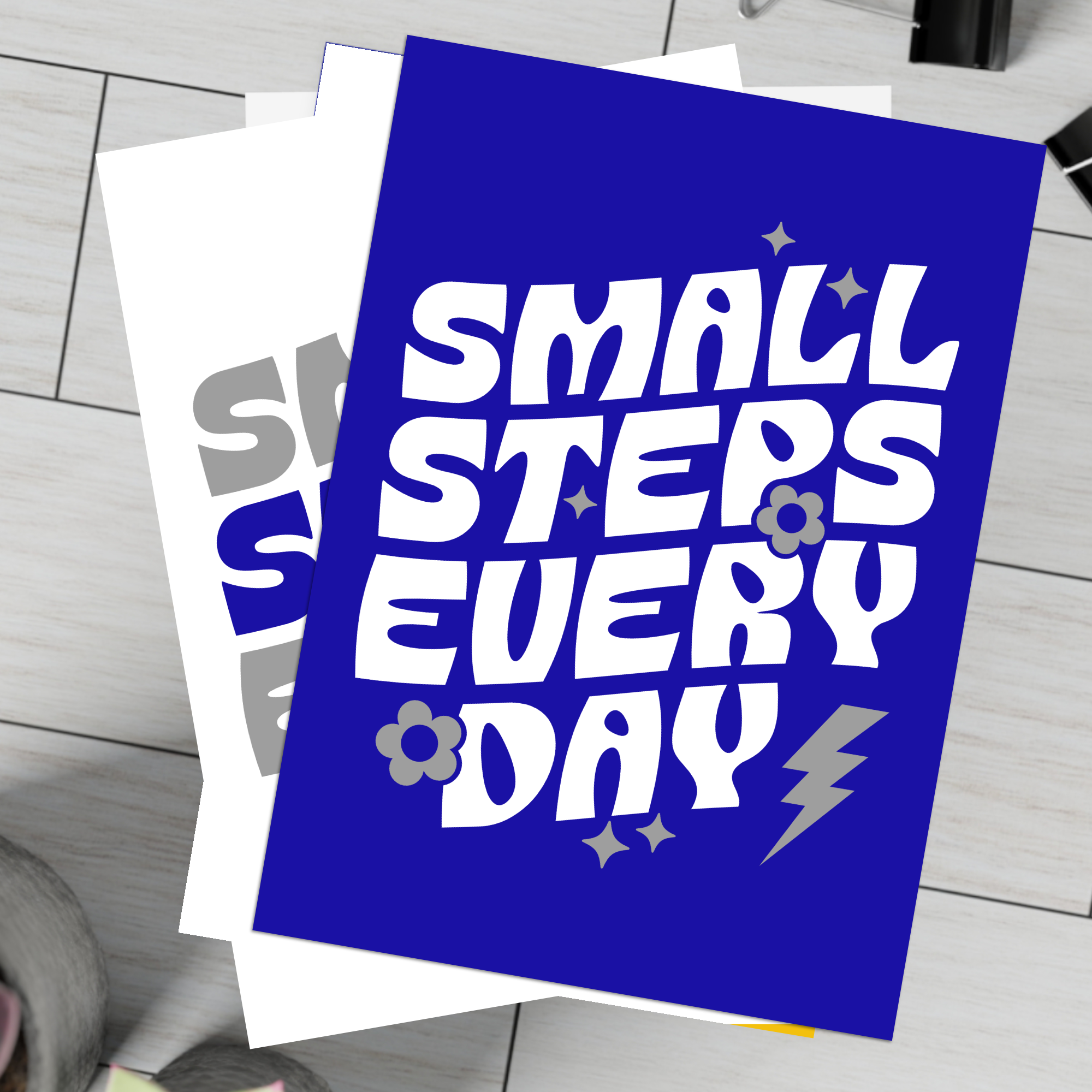 Small Steps Everyday – Folded Greeting Card | Blue and White | Single ...